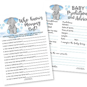 25 Elephant Who Knows Mommy Best, Baby Prediction And Advice Cards, 25 Word Scramble For Baby Shower, True Or False, 25 Trivia Baby Shower Game, Find The Guest - 6 Double Sided Cards Baby Shower Ideas