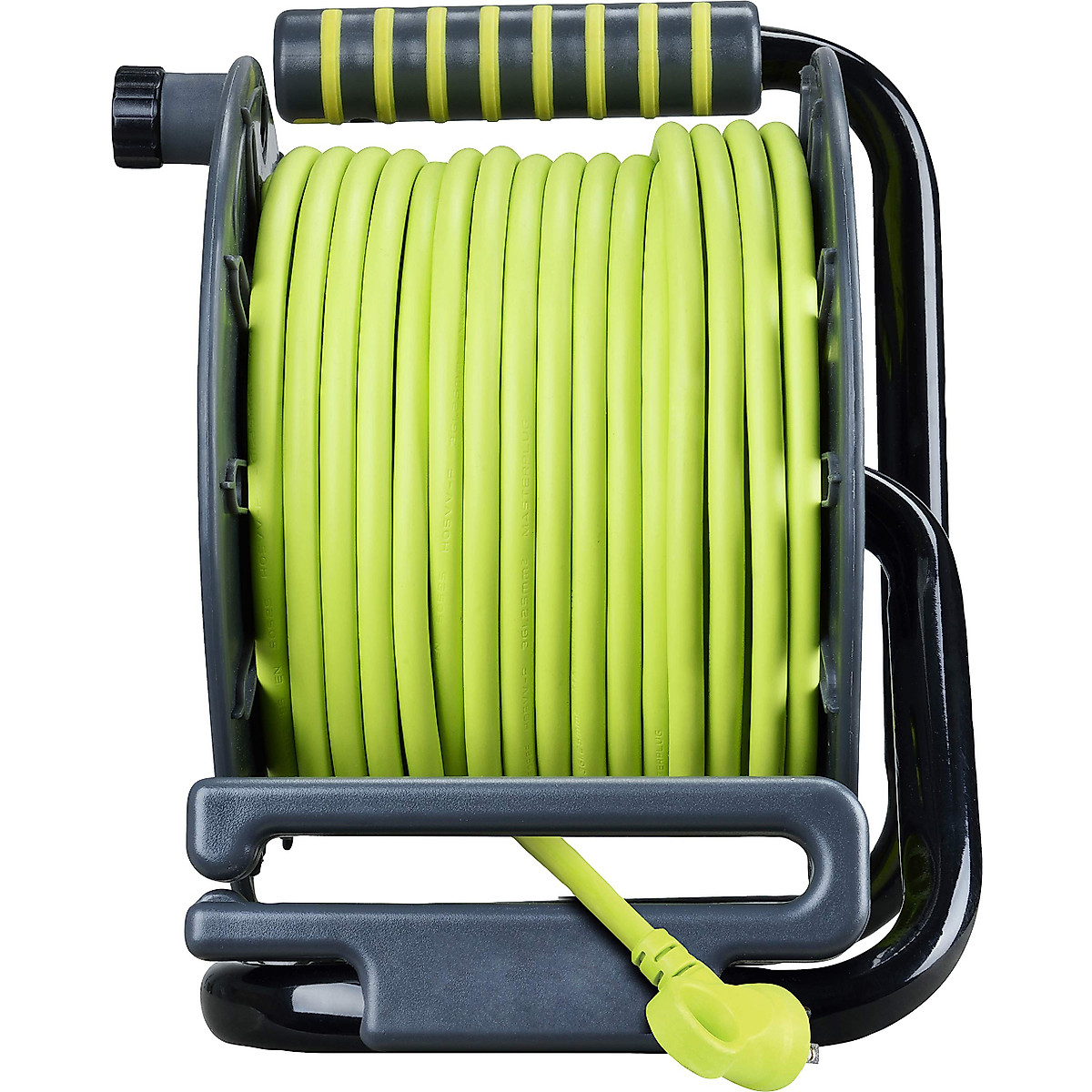 Masterplug 60ft Cord Reel, Extension Lead with Winding Handle, Safety Overload Circuit Breaker and Power Switch, Four Outlets, 14AWG