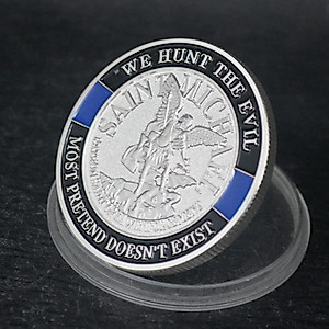 Saint Michael Patron Saint of Law Enforcement Challenge Coin The Thin Blue Line Silver Plated Coins