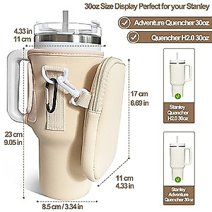Water Bottle Carrier Bag with removable Water Bottle Pouch, Compatible with Stanley 30/40oz Tumbler with Handle, Water Bottle Holder with Adjustable Shoulder Strap & removable Water Bottle Pouch