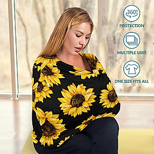 WELLDAY Baby Car Seat Covers Black Sunflower Stretchy Breastfeeding Scarf Breathable Infant Carseat Canopy Nursing Covers Multi Use for Stroller High Chair Shopping Cart Boys and Girls