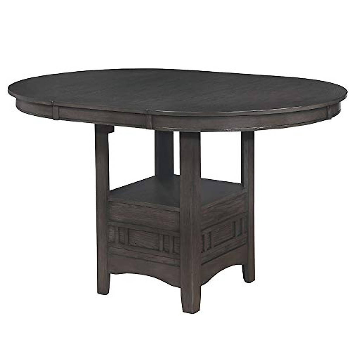 Benjara Round Counter Height Table with Pedestal Base and Extendable Leaf, Gray