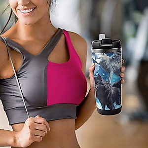 Wolf with Wings Under Moon Travel Coffee Mug Reusable Insulated Drinking Cup with Lid for Home Outdoor Works 13 Oz