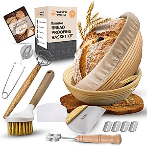 Banneton Bread Proofing Basket Set - 2x Round 9 inch Baskets Sourdough Bread Baking Supplies Sour Dough Scoring Tool - Proofing Bowls for Sourdough Bread Making Tools