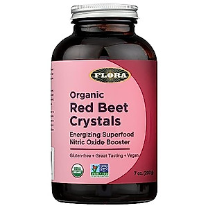 Flora - Organic Red Beet Crystals, Energizing Superfood, Nitric Oxide Booster, Vegan, Equals 5.5 lbs. of Red Beets, Pressed from Fresh Harvested Organic Beets, 7-oz. Powder