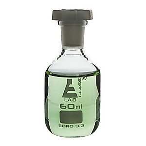 EISCO 60mL (2oz) Glass Reagent Bottle with Acid Proof Polypropylene Stopper, Borosilicate 3.3 Glass Labs