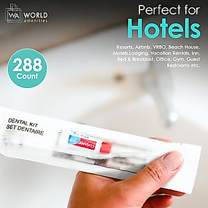 World Amenities - Bulk Disposable Dental Kit Bundle with Toothbrush and Toothpaste | 288 Count | Individually Wrapped - Travel Size Toiletries, Guest Hotel Amenities