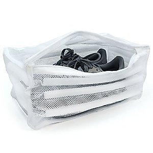 HANGERWORLD Medium Mesh Net Wash Bag - Padded to Protect Sneakers/Shoes Washing Machine Friendly - White, 3.5inch x 7.4inch