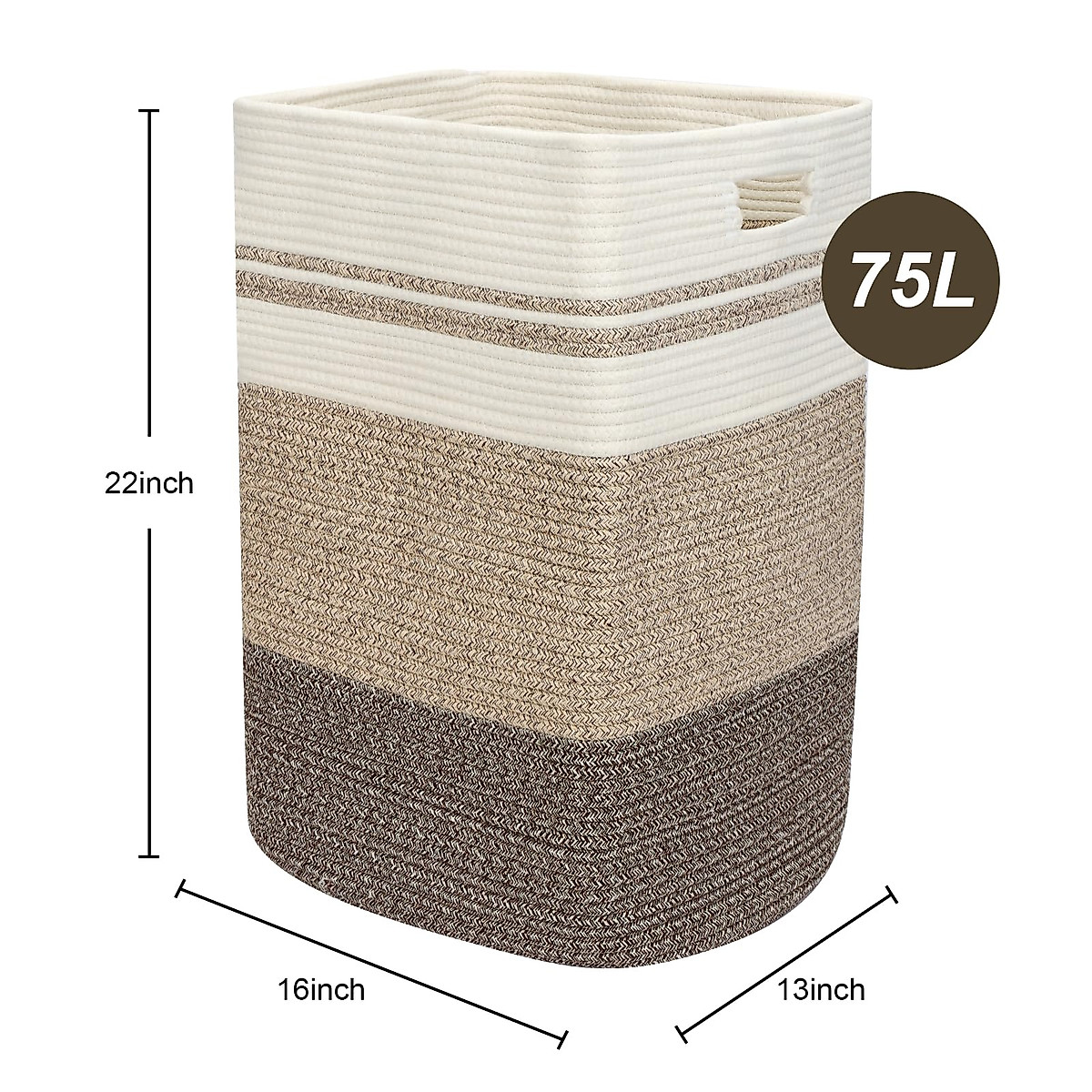 Fixwal Laundry Basket, 75L Rope Basket, 16x13x22 Inches Storage Baskets, Large Woven Laundry Hamper for Living Room, Toys, Towels, Clothes Baby Nursery Bin, Gradient Brown