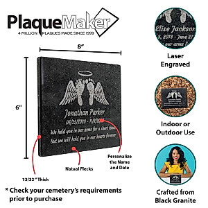 Black Granite Memorial Headstone Or Garden Memorial for Lost Infant or Child - Include You Personalized Text. Can be Used as a Sympathy Gift, Garden Stone or Grave Maker (6 x 8 x 0.4)