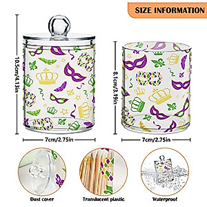 Kigai 4PCS Mardi Gras Qtip Holder Dispenser with Lids - 14 oz Bathroom Storage Organizer Set, Clear Apothecary Jars Food Storage Containers, for Tea, Coffee, Cotton Ball, Floss