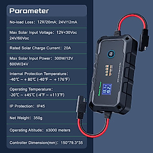 20A 12V/24V MPPT Solar Charge Controller, Bateria Power Intelligent Solar Panel Regulator 20 Amp with LCD Display and LED Indicate Light Designed for 12/24 Volt Gel AGM Lithium LiFePO4 (Sunrock 20)