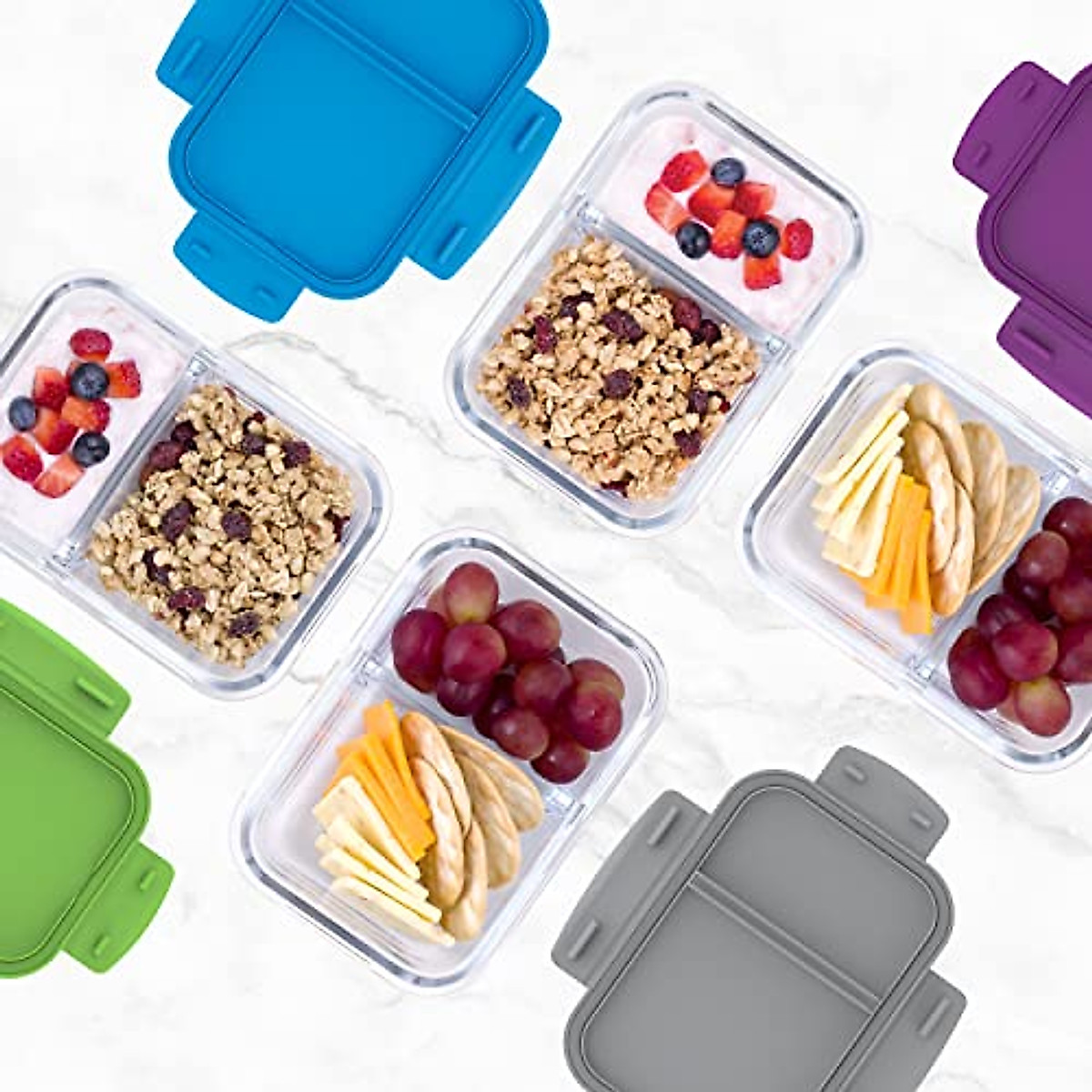 Bentgo® Glass Snack - Leak-Proof Bento-Style Snack Container with Airtight Lid and Divided 2-Compartment Design - 1.75 Cup Capacity for Meal Prepping, and Portion-Controlled Snacking (Purple)