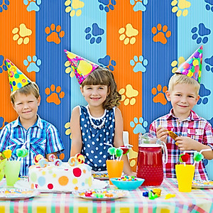 WovWeave 2 Packs Blue Dog Fringe Curtains 3.3 x 6.6 Ft Dog Paw Foil Fringe Backdrop Orange Blue and Light Blue Tinsel Streamers for Blue Dog Themed Baby Shower Birthday Party Supplies Decorations