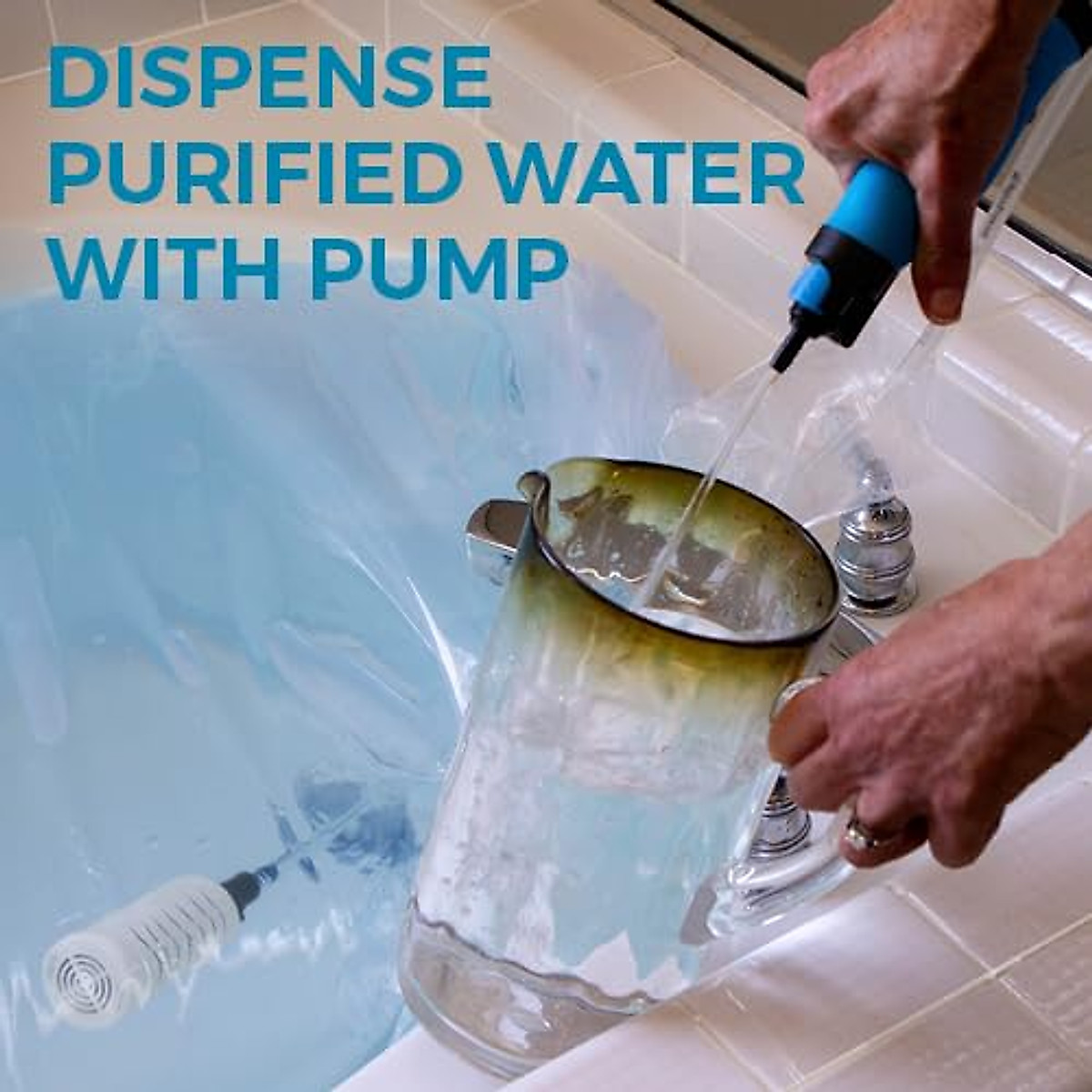 Sagan Life AquaPod Kit - Bathtub Bladder Emergency Water Storage with Water Filter and Hand Pump. Powerful Filter Purifies up to 250 Gallons of Emergency Drinking Water Made in USA