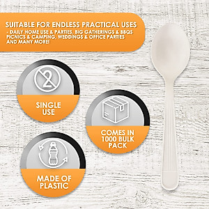 PAMI Heavy Weight Disposable Plastic Soup Spoons [1000-Pack] - Bulk White Plastic Silverware For Parties, Weddings, Catering Food Stands, Takeaway Orders & More- Heavy-Duty Single-Use Partyware Spoons