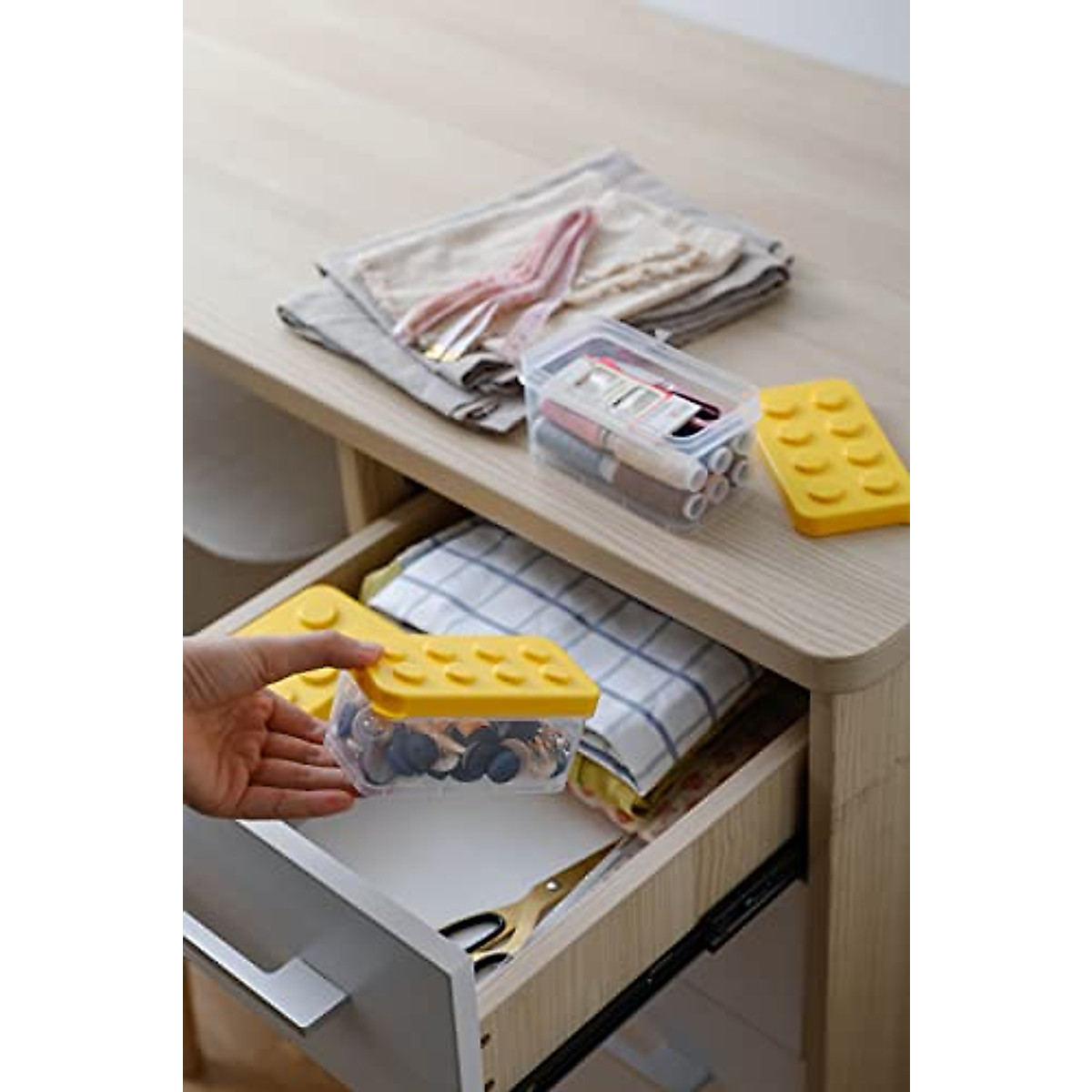 Momo's House Plastic Box Toy Organizers Containers with Lids Brick Shaped Kids Storage Toy Chest - Set of 3 Small Organizer for Building Brick Storage and Children Small Toys, Blue