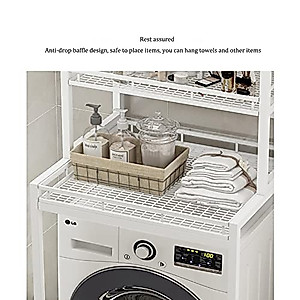 BKGDO Washer Storage Frames Floor Standing Punch Free Suitable for Over Toilet,Balcony Sundries Storage Drum Washinghine Shelf,Bold Steel Pipe Bathroom Rack,High Temperature Steel Rack/White