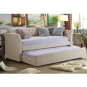 Rosevera Elsa Twin Size Daybed with Trundle, Beige