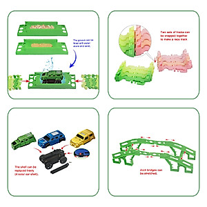 Dinosaur Toys for Kids Green and Pink Double Dinosaur Tracks Race Car Create Flexible Tracks Dinosaue World Playset 284 pcs for Gifts