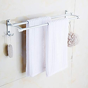 Yardwe Towel Bar Double Towel Hanger Holder Wall Mounted Metal Bath Towel Rack Organization for Bathroom (Silver) 38cm