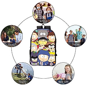 Lesome 3-Piece School Backpack,South North Park Backpack Boys Girls School Bag Back to School Supplies with Lunch Box and Pencil Case