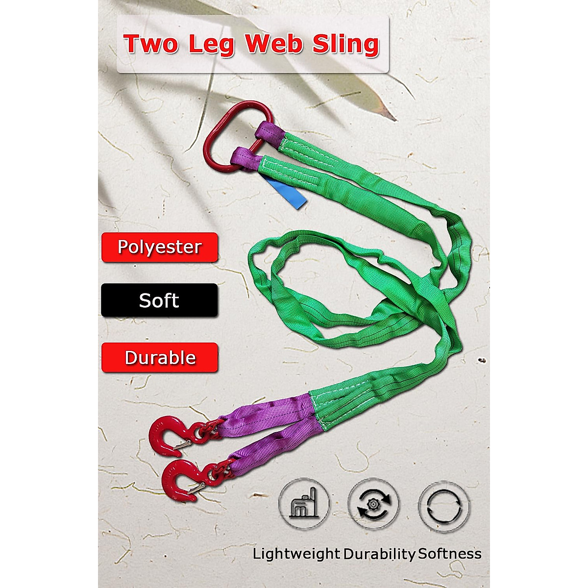 Two Leg Bridle Web Sling 6.5ft 4410lb Web Slings Belt Type with hook2.0 m 2000 kg Lightweight and Flexible Capacity Steel Sling[2leg 2.0 t]