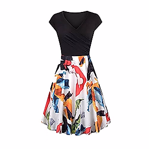 DUOWEI Women's Casual Dress Floral Print Outdoor Home Short Sleeve Slim T Shirt Dress Tee Dress Swing Dress Plain Ruched