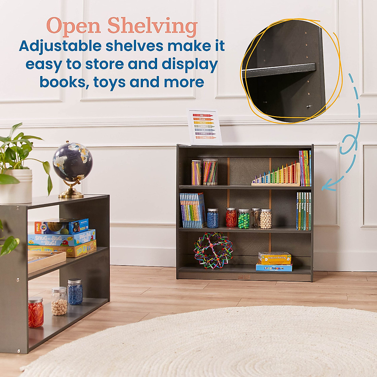 ECR4Kids Classic Bookcase, 36in, Adjustable Shelves, Grey Wash