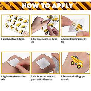Construction Temporary Tattoos Birthday Party Supplies Decorations 96PCS Tattoos Stickers Vehical Excavator Bulldozer Cute Party Favors Kids Girls Boys Gifts Classroom School Prizes Themed