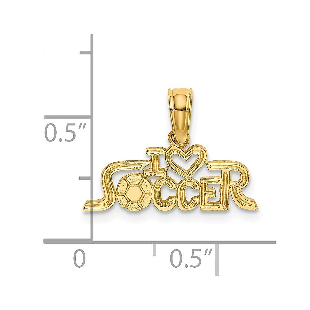Solid 14k Yellow Gold I Heart Soccer Charm Pendant - 6mm x 16mm