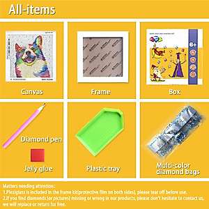 AyuqEjus 5D Diamond Art Kits for Kids with Wooden Frame, Diamond Art for Kids Ages 6-12 by Number Kits DIY Painting Arts and Crafts,Diamond Dots for Kids Gift 6" X 6" (Corgi)