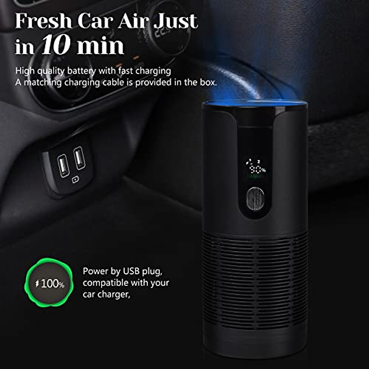 SISMEL Mini Air Purifier for Car,Silent Rechargeable Portable Air Purifier Lonizer with Display Screen,Air Purifier with HEPA Filter,for Car,Home,and Office(Black)
