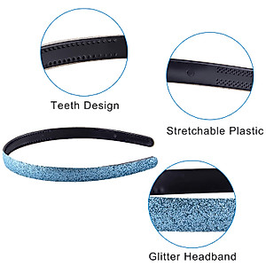 Duufin 20 Pieces Glitter Headbands Colorful Plastic Headbands with Teeth Sparkle Headbands for Girls and Women, 20 Colors