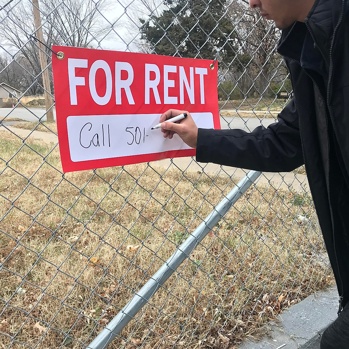 Greenyef Graphics For Rent 13 oz Heavy Duty Vinyl Banner - 3 Pack - DIY Sign for Business, House Indoor/Outdoor Single-Sided with Metal Grommets | 12x21” Red & White