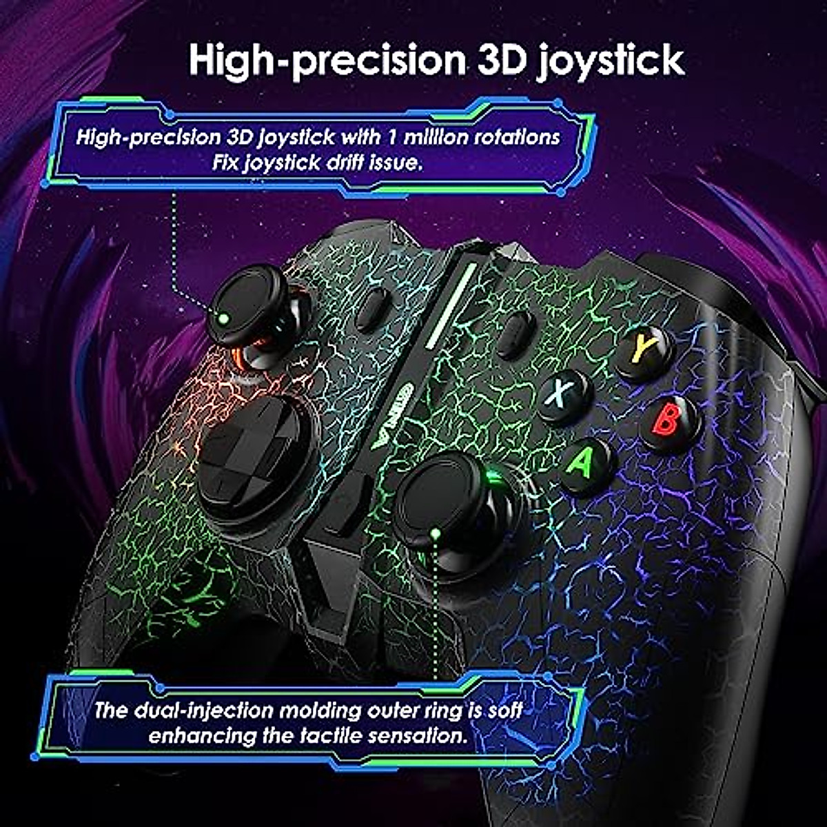 Gina Joyfurno Game Controller, Wireless Controller Compatible with Xbox One/One X/One S, Series X/S, PC, Gamepad with 6 Light Colors Unique Crack Skin/Dual Vibration/2.4GHz Connection (black)
