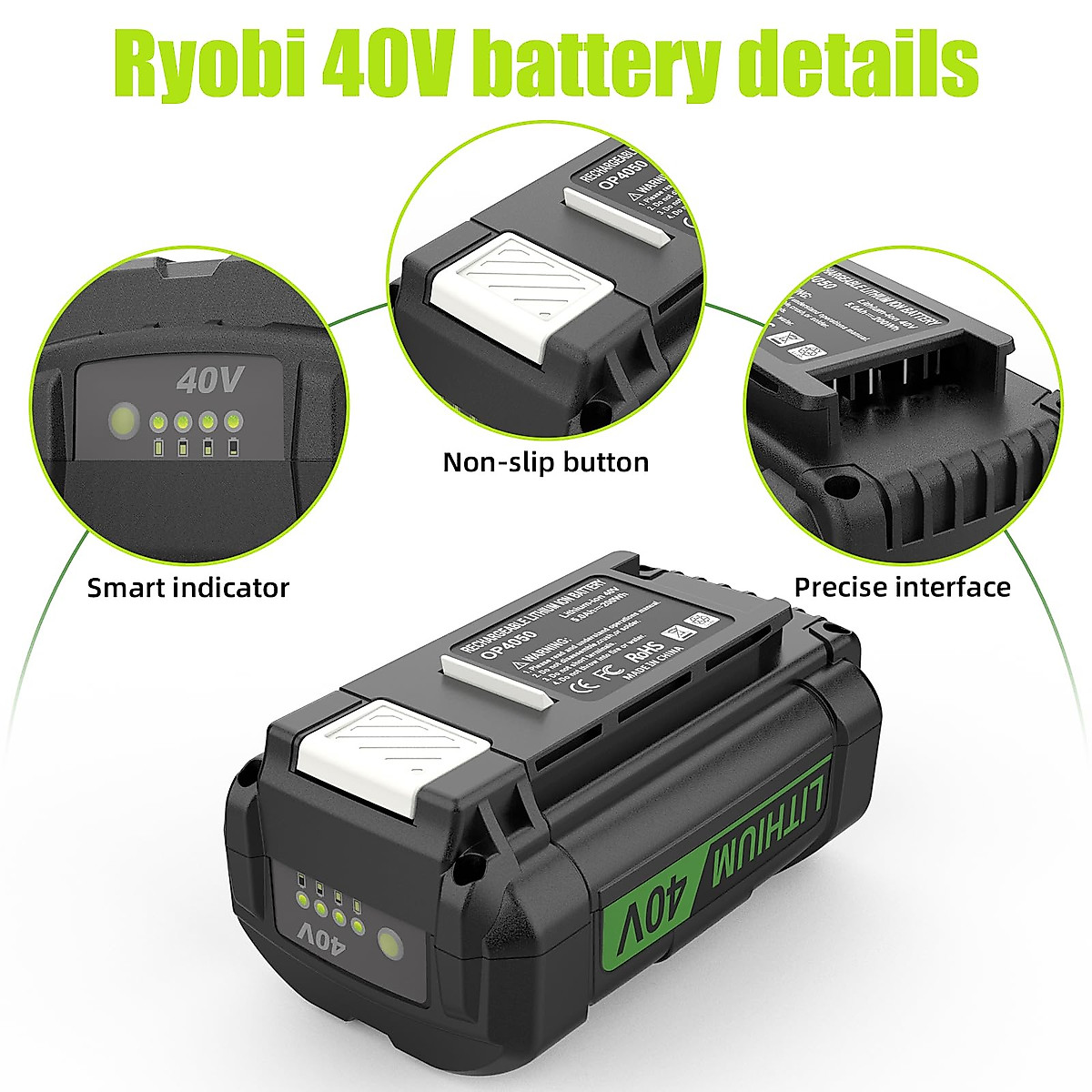 Ahomtikk Replacement for Ryobi 40V Battery OP4060, 6.5AH, 2-Pack, Replace for Ryobi 40V Lithium Battery OP4040 OP4026 OP4050 OP4020 Compatible with Ryobi 40V Tools and Chargers