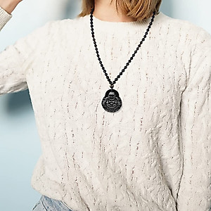 ASGIFT Laughing Buddha Necklace Black Obsidian Buddha Pendant with Adjustable Bead Chain Large Lucky Buddah Necklaces Jewelry for Men Women
