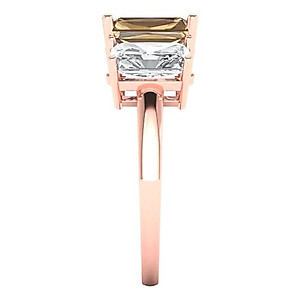 Clara Pucci 4.0ct Emerald Cut 3 Stone Solitaire Champagne Simulated Diamond Engagement Promise Anniversary Bridal Ring 18K Rose Gold 9.75