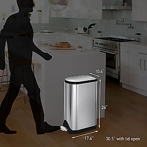 simplehuman 30 Liter / 8 Gallon Butterfly Lid Kitchen Step Trash Can, Brushed Stainless Steel