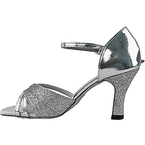 Women's Ballroom Dance Shoes Tango Wedding Salsa Latin Dance Shoes Silver Stardust & Silver Leather 6030EBB Comfortable - Very Fine 2.5" Heel 8 M US [Bundle of 5]