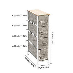 QJing Narrow Dresser, Vertical Storage Unit With 4 Fabric Drawers, Metal Frame, Slim Storage Tower, 7.9” Width, For Living Room, Kitchen, Small Space, Gap (Linen)