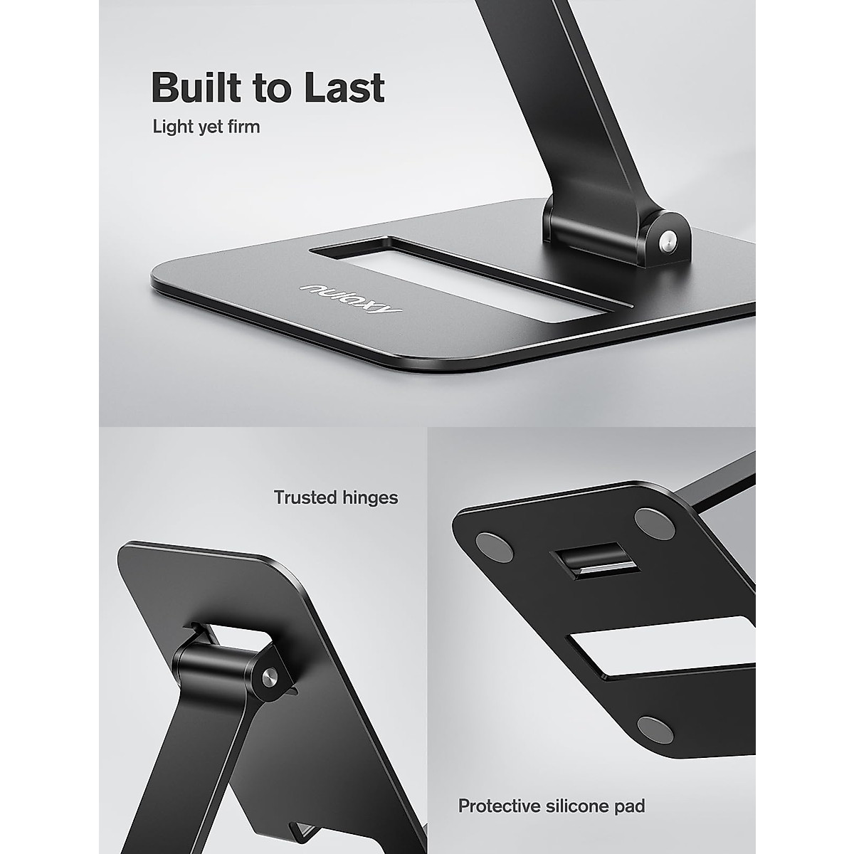 Nulaxy 2 Pack Dual Folding Cell Phone Stand, Fully Adjustable Phone Holder for Desk, Compatible with iPhone 16 15 14 13 12 11, Nintendo Switch, All Phones, Black & Rose Gold