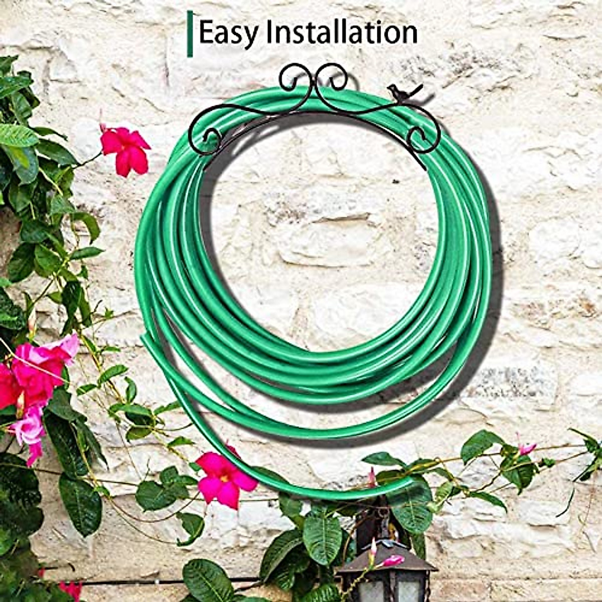 ZJHSXDR Hose Holder, Heavy Duty Metal Hose Hanger Wall Mount, Hook for Garden Hose/Expandable Hose/Hose Reel/Water Hose (Black，2 PCS)