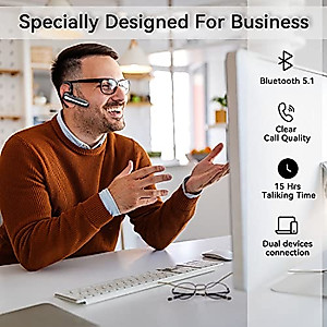 EUQQ Bluetooth Wireless Earpiece for Cellphone, Bluetooth 5.1 Headset Wireless Headphone with Charging Case,Microphone for Office Driving, Hands-Free Earphones Compatible with Android/iOS