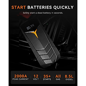 SUNPOW Lithium Jump Starter Battery Pack 2000A Peak 20000mAh (Up to All Gas and 8.5L Diesel),12V Battery Booster for Cars, Trucks, SUV, Portable Power Pack with LCD Screen & LED Light
