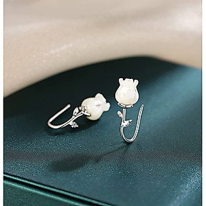 Reffeer Solid 925 Sterling Silver Flower Crawler Cuff Earrings Wraps for Women Flower Wrap Earrings Climber (A-Silver)