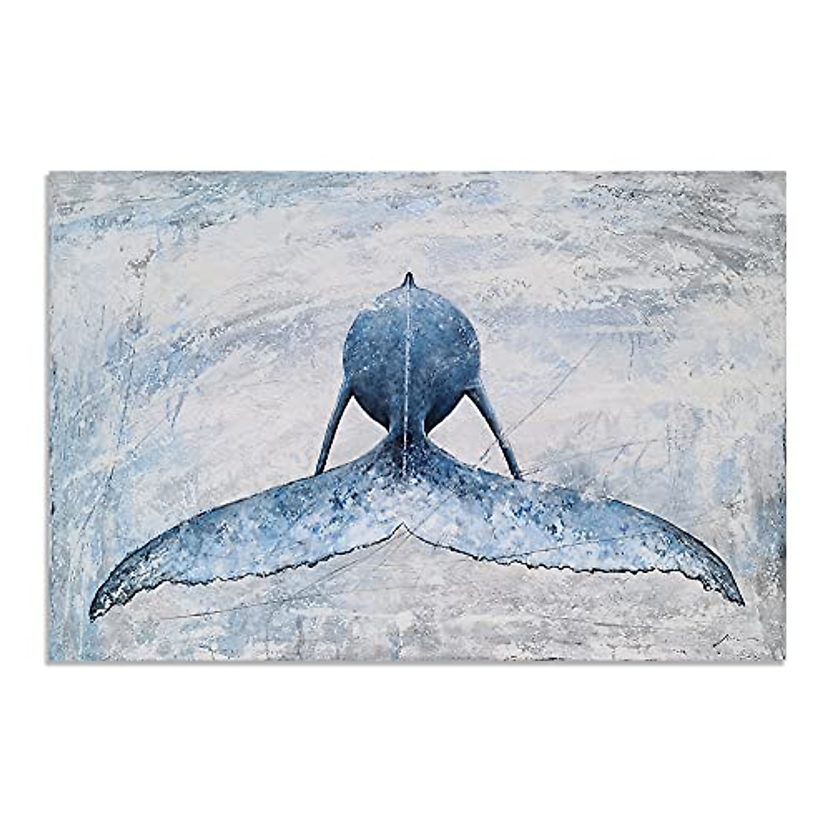 SYGALLERIER Coastal Canvas Wall Art - Blue and White Whale Paintings - Modern Abstract Tropical Fish Pictures with Textured for Bathroom Bedroom Living Room Decor