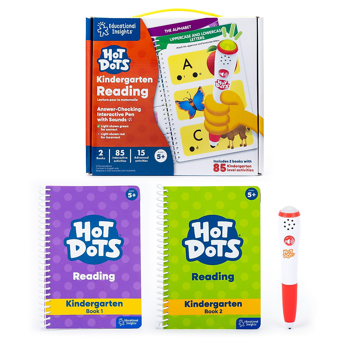 Educational Insights Hot Dots Jr. Let's Master Kindergarten Reading Set, Homeschool & Kindergarten Learn to Read Workbooks, 2 Books & Interactive Pen, 100 Reading Lessons, Ages 5+