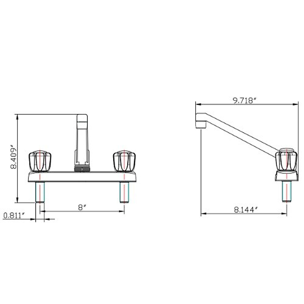 Dura Faucet RV Two Handle Kitchen Sink Faucet with Smoked Crystal Acrylic Knobs